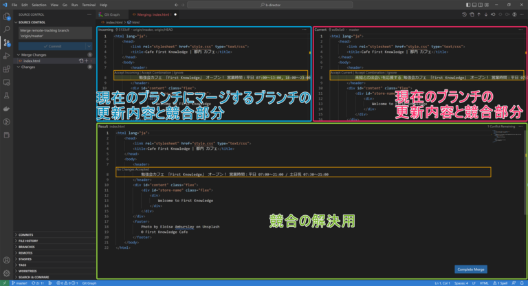 【Git】Visual Studio Code で競合を解決しよう (3 way merge editor) - ultra code